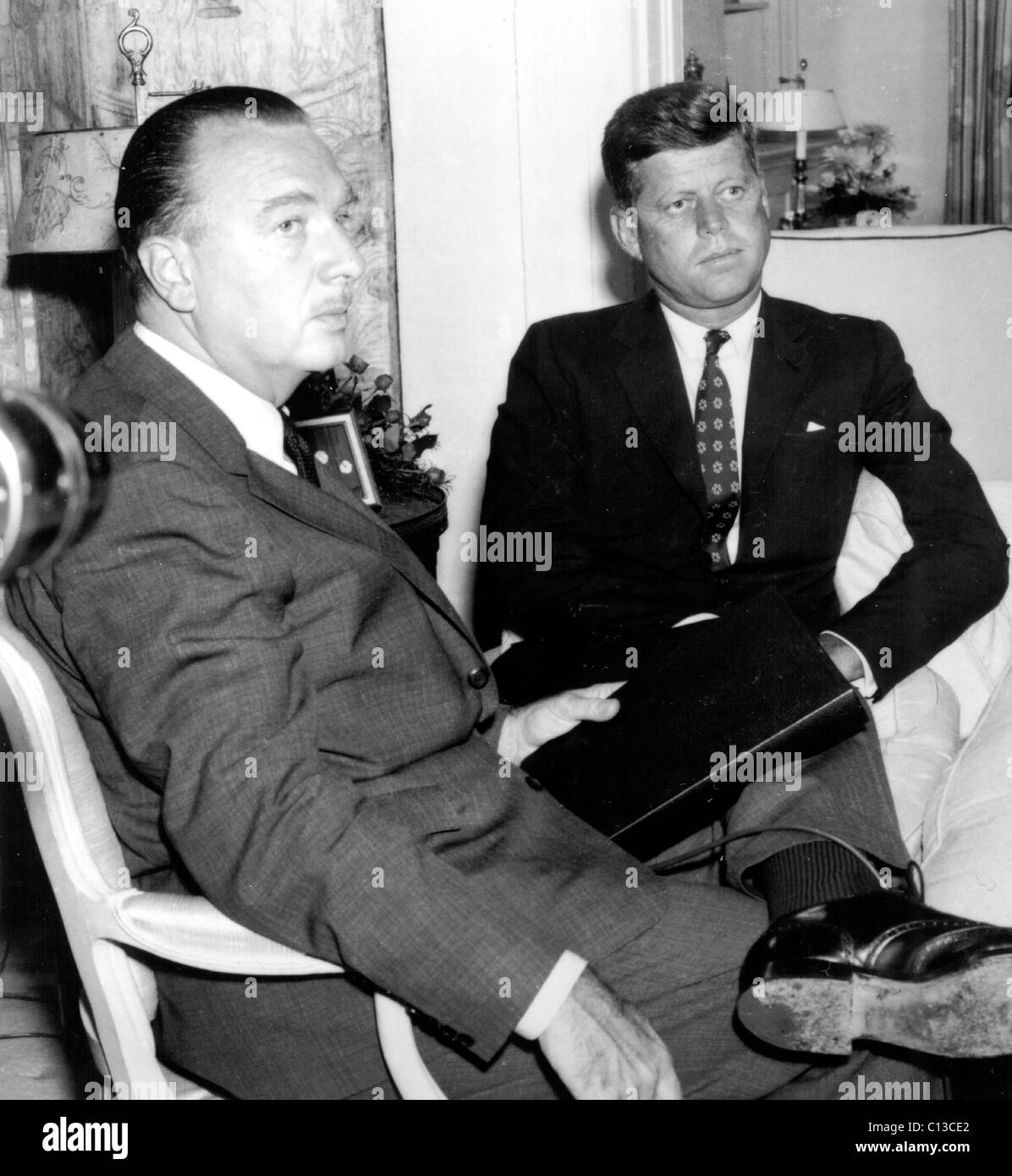 WALTER CRONKITE, interviewing SENATOR JOHN F. KENNEDY, 1960 Stock Photo ...