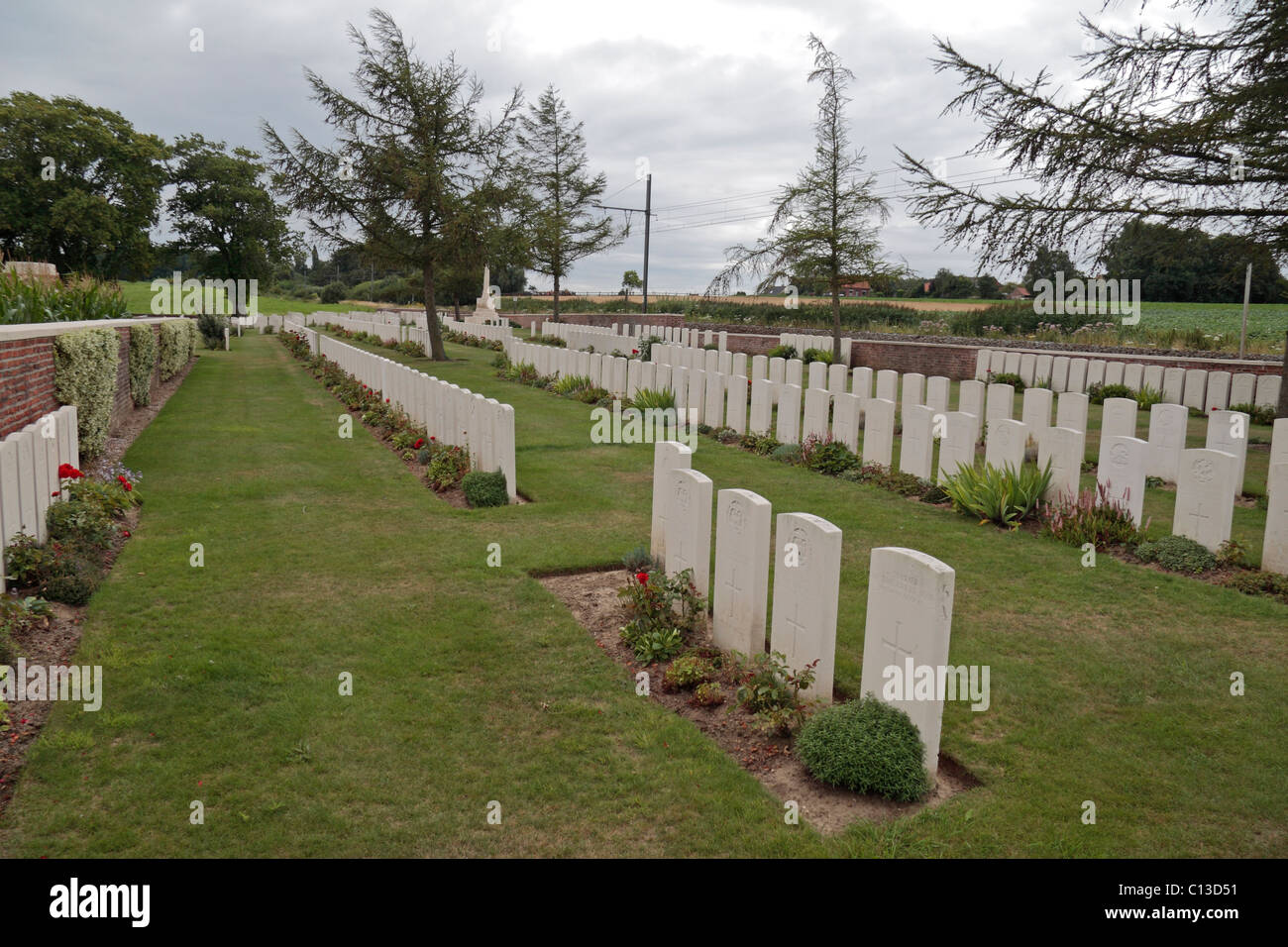 View along headstones in the CWGC Larch Wood Railway Cutting Cemetery ...