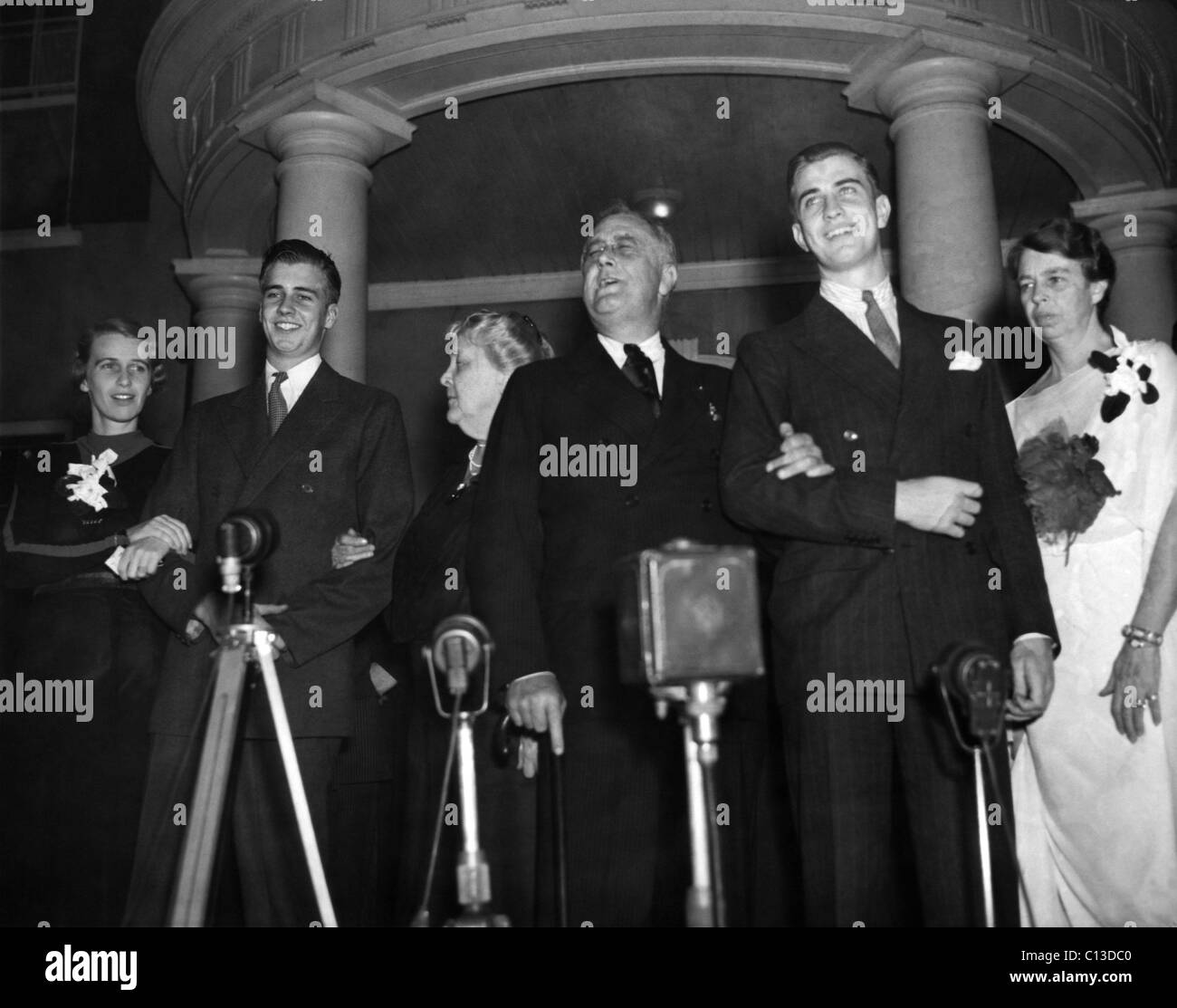 FDR Presidency. From left: Anna Roosevelt Boettiger, John Roosevelt, Sara Roosevelt, US ...