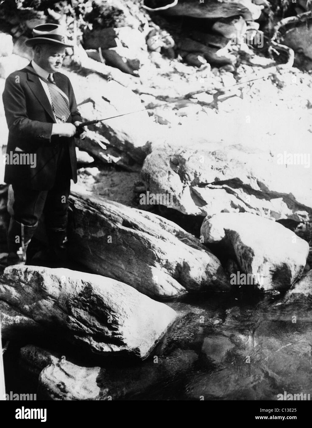 Former President Herbert Hoover, fishing at Catoctin Furnace, Maryland ...