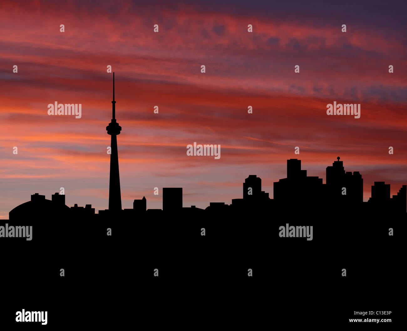 Toronto skyline at sunset with beautiful sky illustration Stock Photo ...
