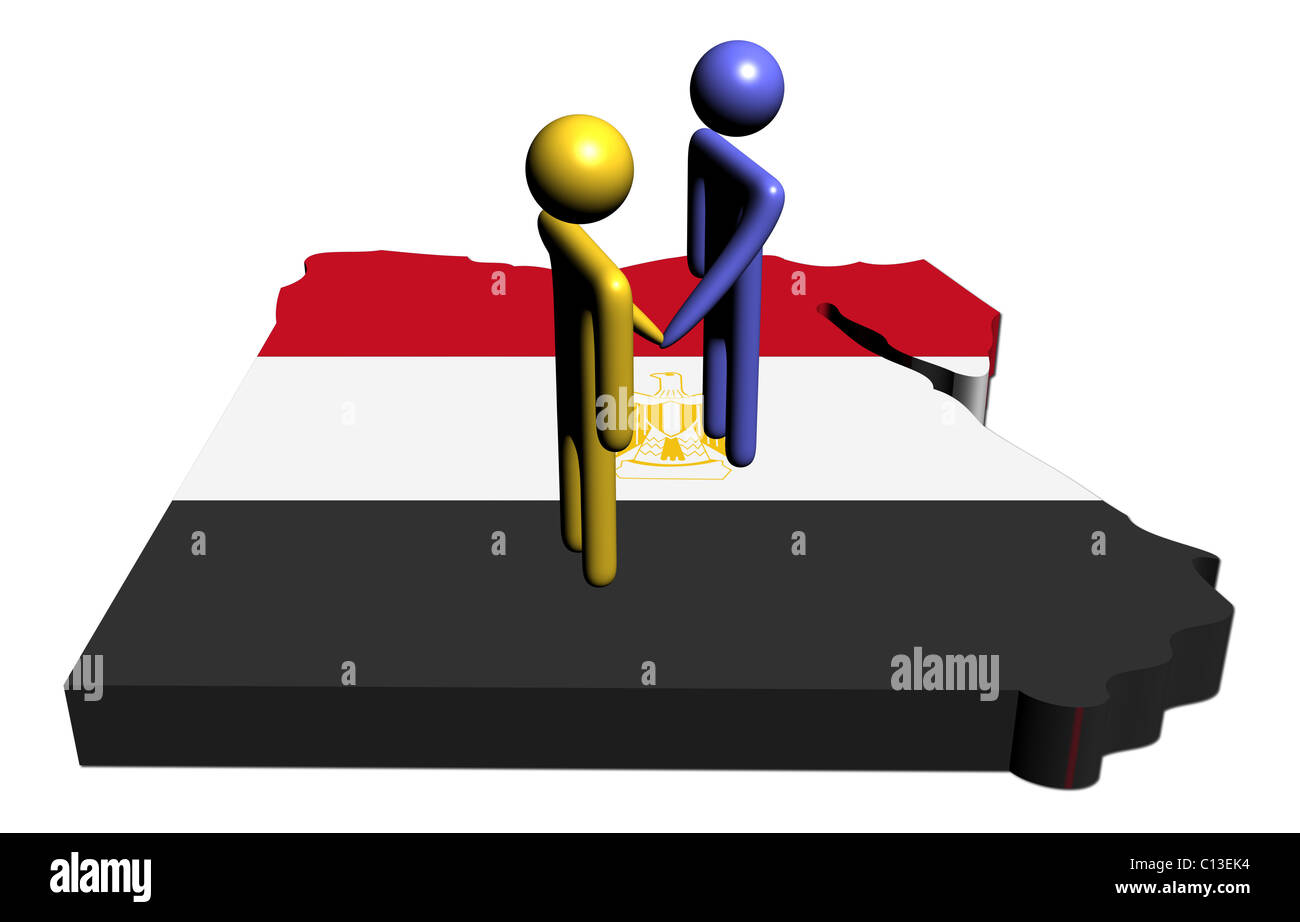 people shaking hands with Egypt map flag illustration Stock Photo - Alamy