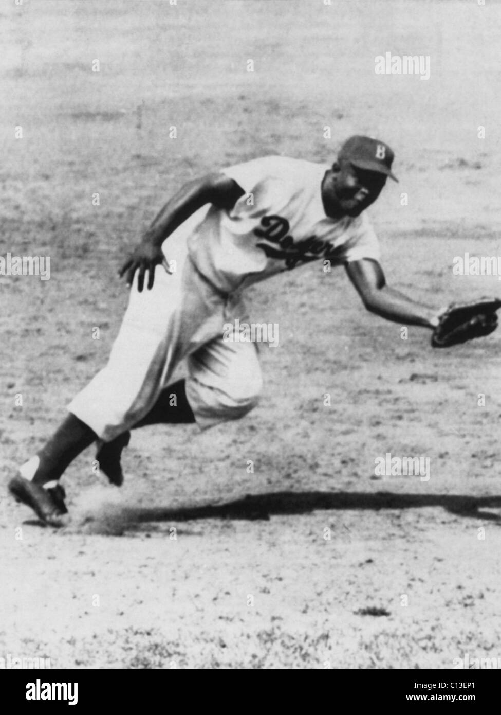 Jackie Robinson Playing For The Dodgers