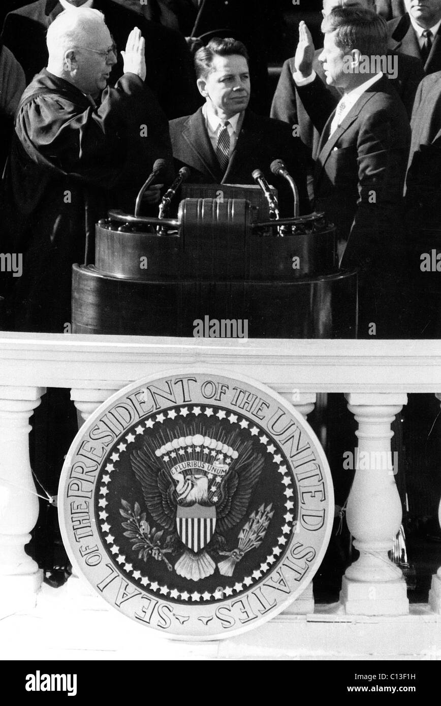 JOHN F.KENNEDY, being sworn in as President, at his Inauguration ...