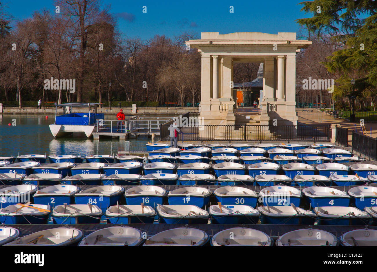 Rowing boats for rent in Estanque lake Parque del Retiro park central Madrid Spain Europe Stock ...
