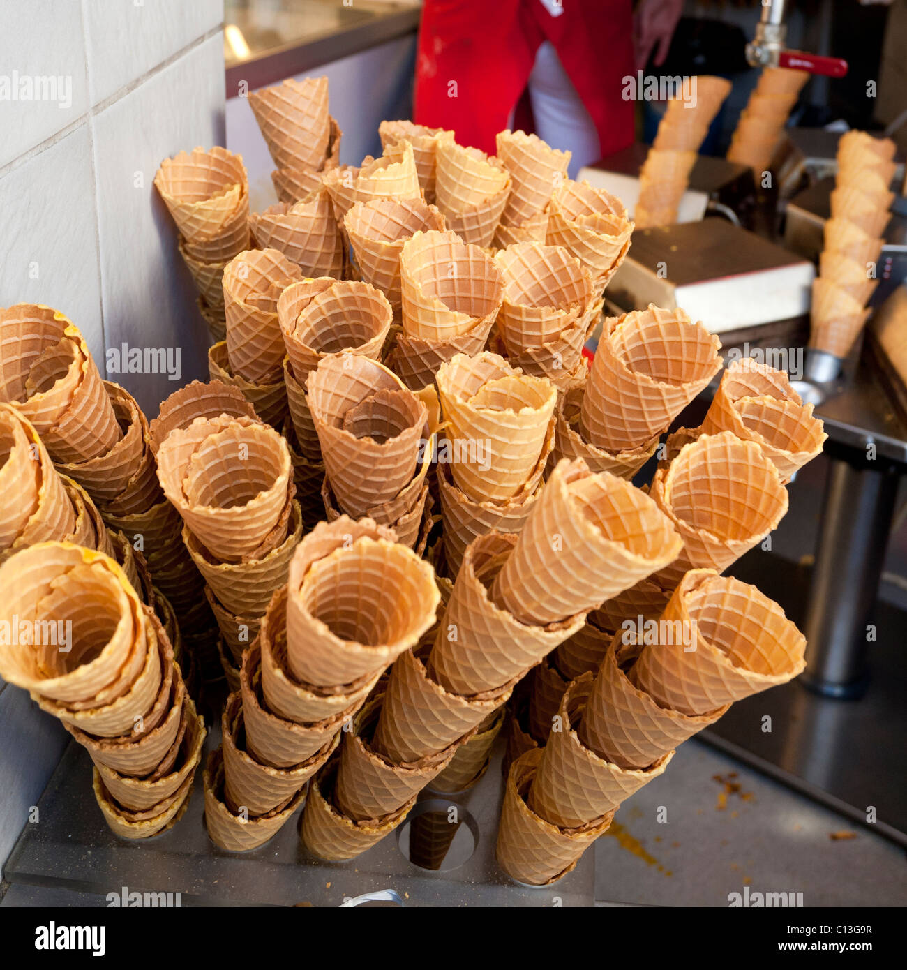 Stockpiled Waffle Cones. A busy Nyhaven ice cream shop stockpiles huge ...