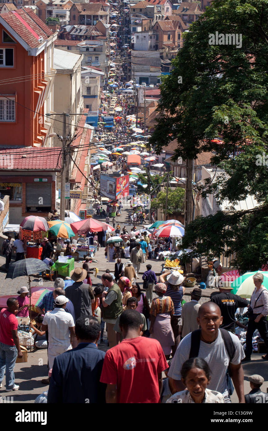 Antananarivo, or Tana. Capital City of Madagascar. View of a busy Zoma ...