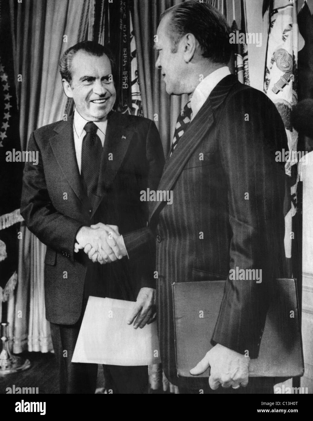 1973 US Presidency. President Richard Nixon shakes hands with new Vice ...