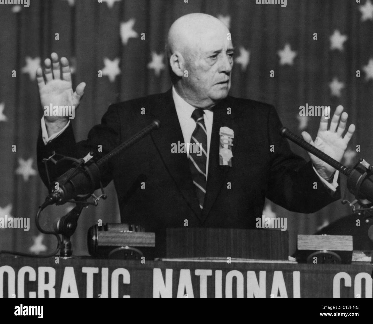House Speaker Sam Rayburn, places the name of Senator Lyndon B. Johnson ...