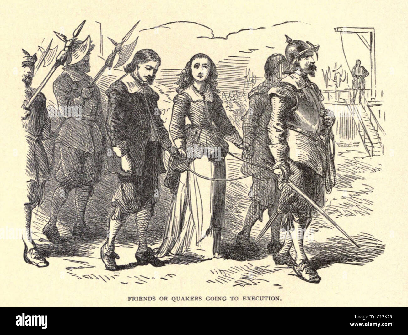 Quakers lead to their execution. Mary Dyer with either William Robinson ...