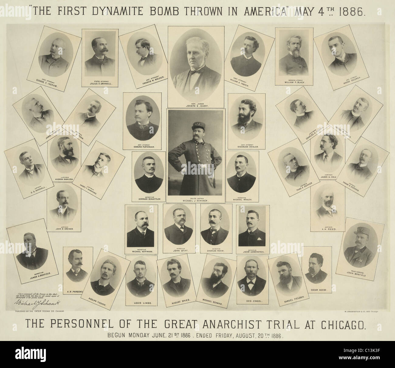 Poster entitled, THE FIRST DYNAMITE BOMB THROWN IN AMERICA, refers to ...