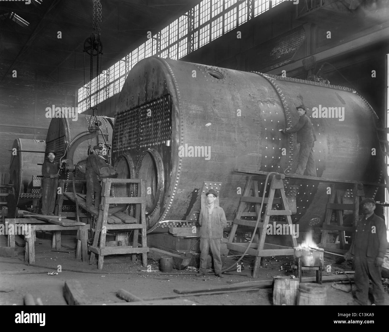 Steam ship boilers under construction in Wyandotte, Michigan in 1912 ...