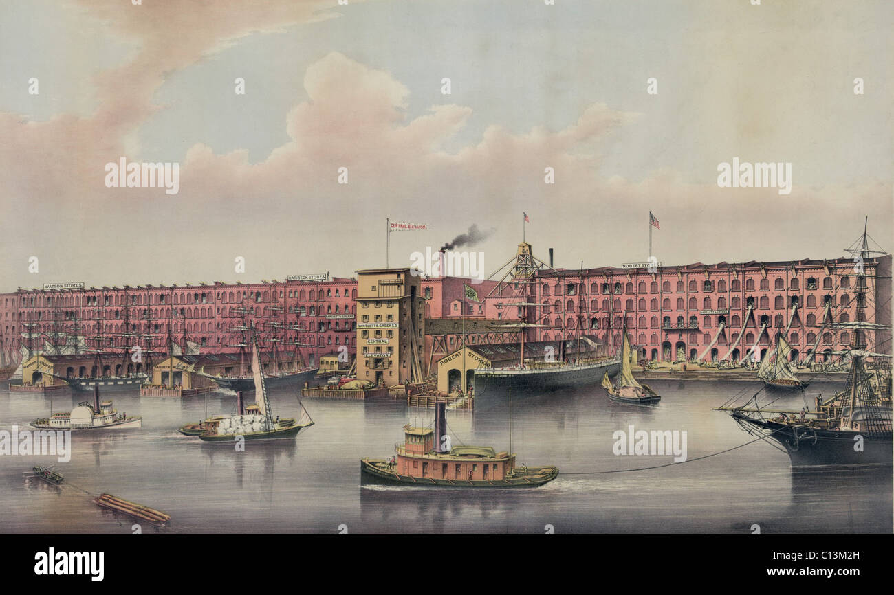 Commercial ship traffic in front of the E.B. Bartlett & Company ...