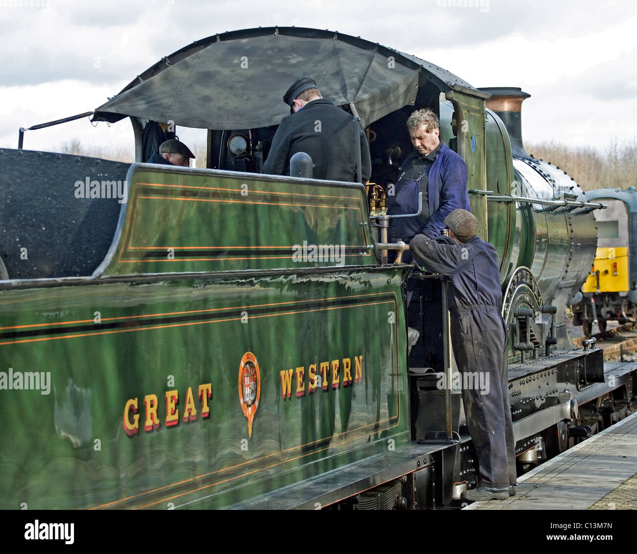 footplate men, City of Truro steam train Stock Photo - Alamy