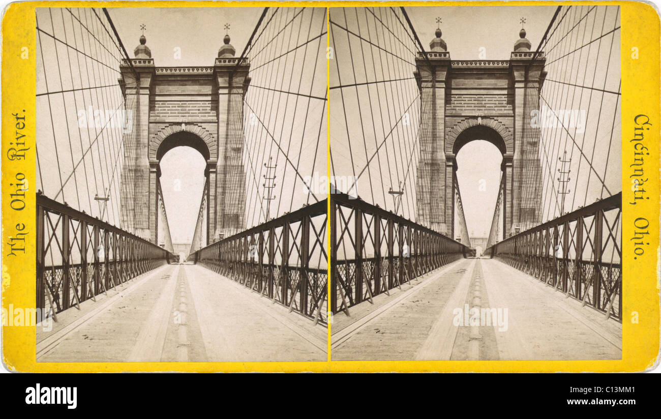 Suspension bridge spanning the Ohio River at Cincinnati was engineered ...