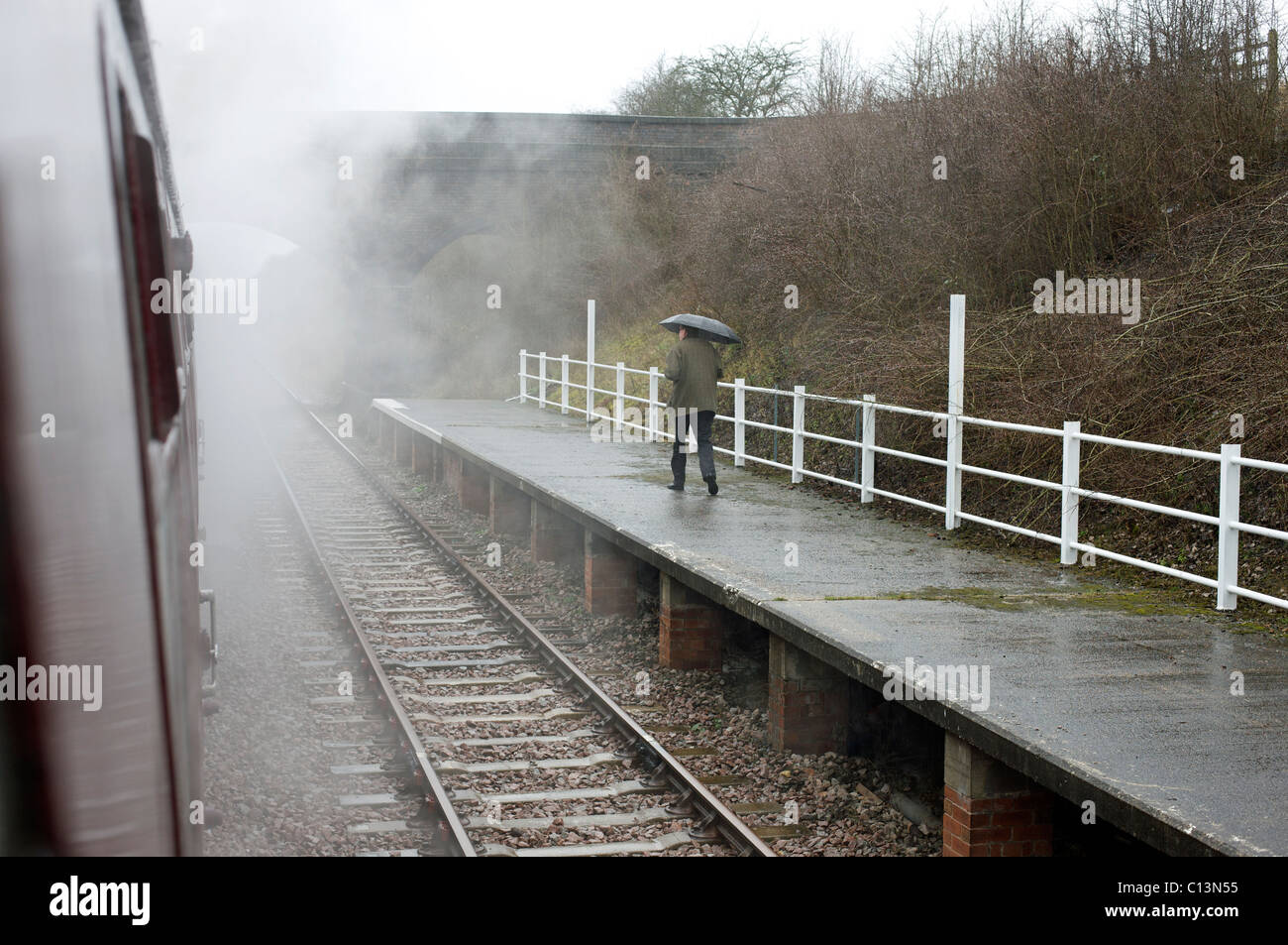 train platform with steam train Stock Photo - Alamy