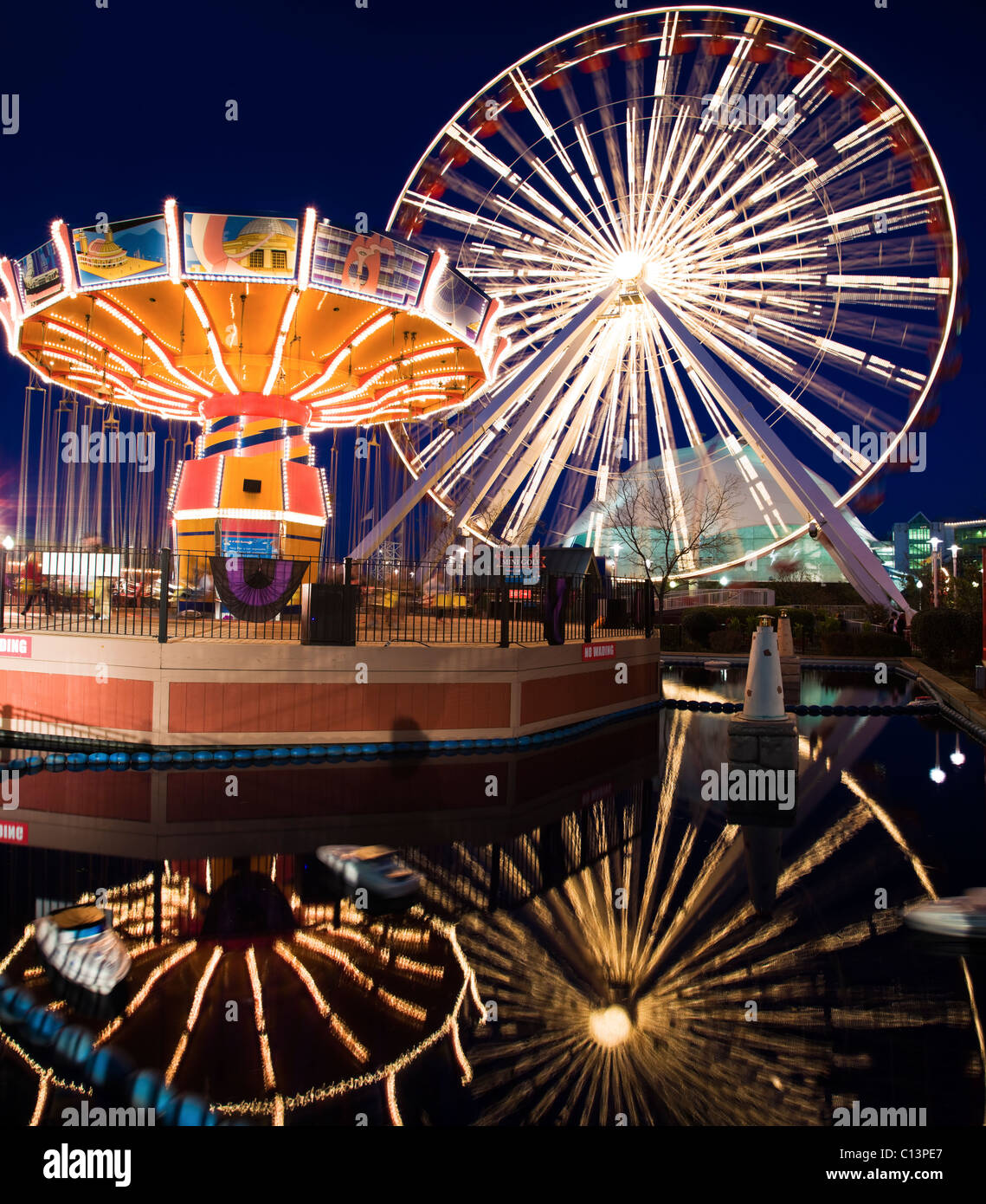 USA, Illinois, Chicago, Ferris wheel and carousel at Navy Pier Stock ...