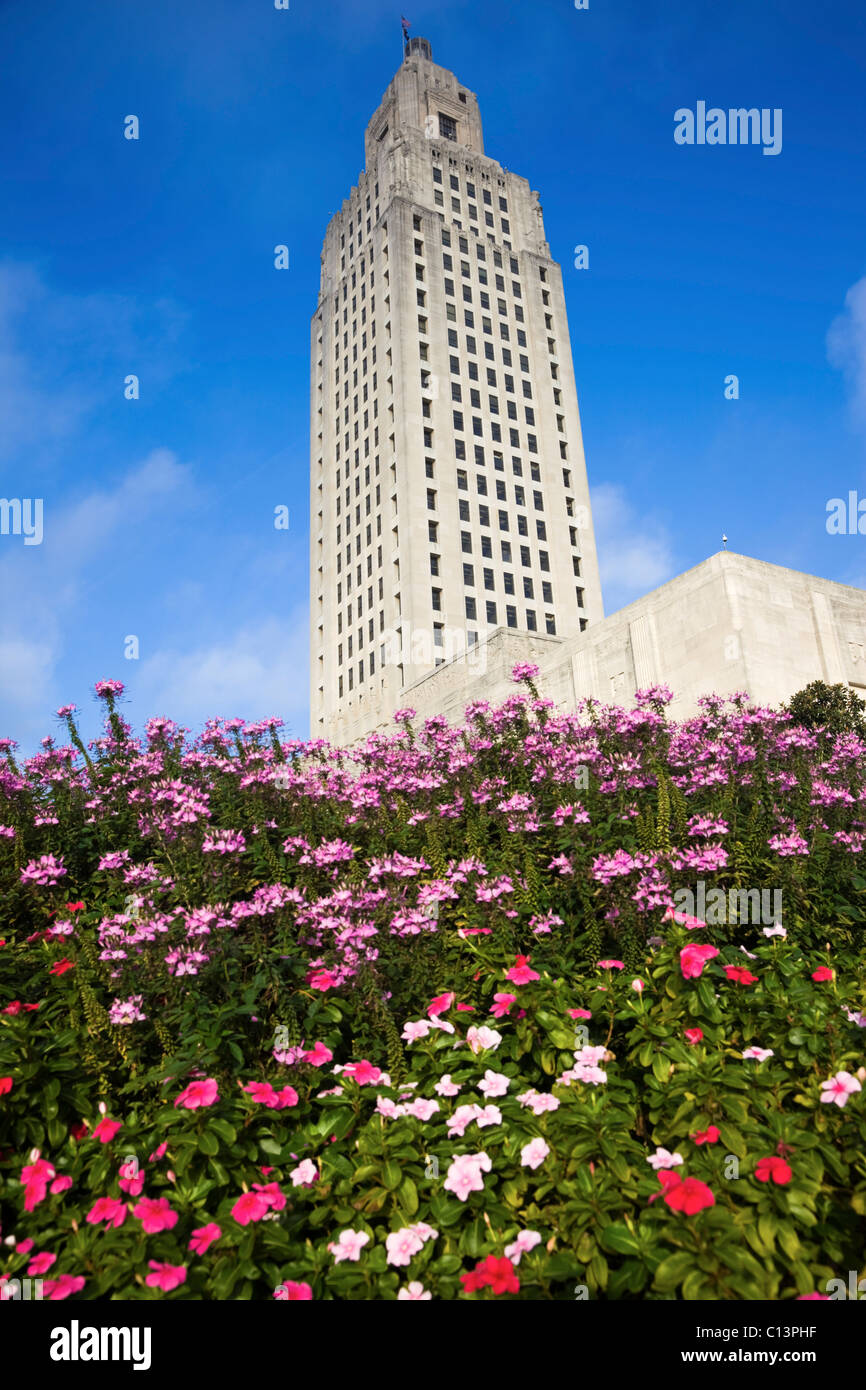 USA, Louisiana, Baton Rouge, State Capitol Building with flowers Stock ...