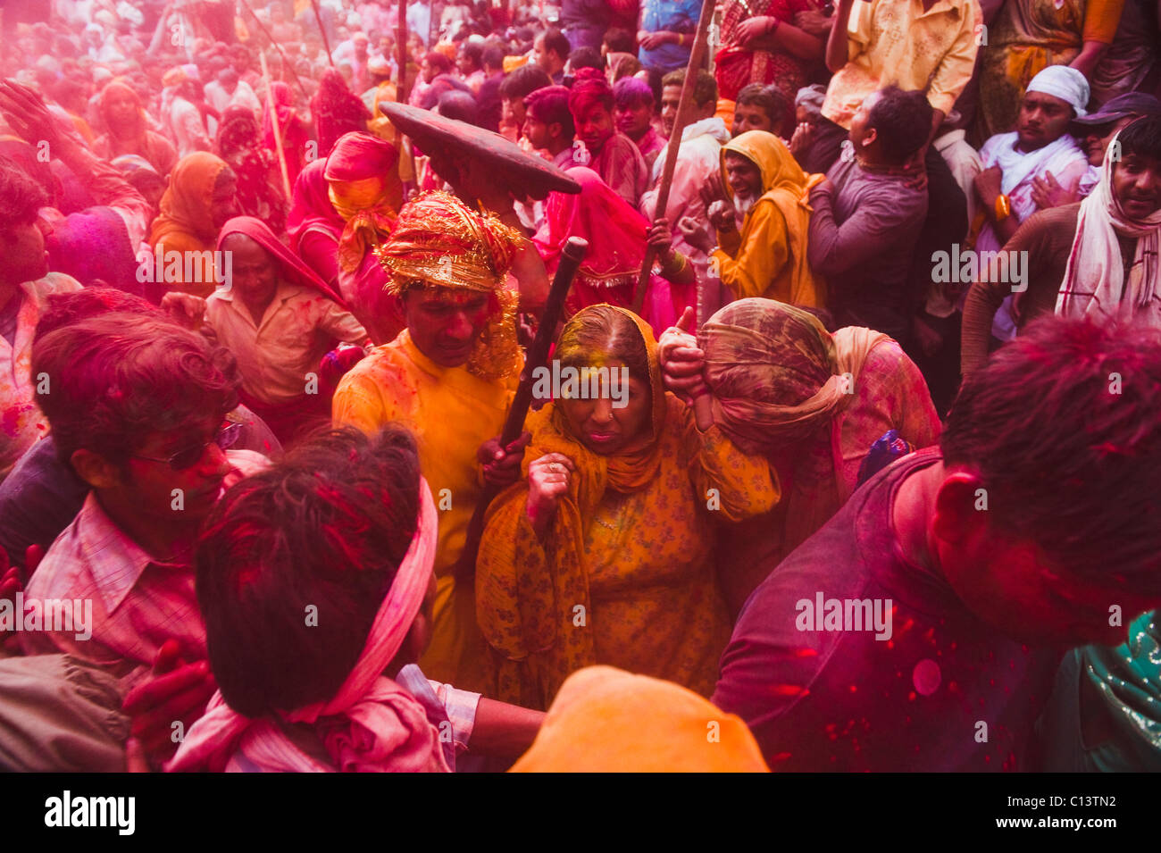People celebrating Holi festival, Barsana, Uttar Pradesh, India Stock ...