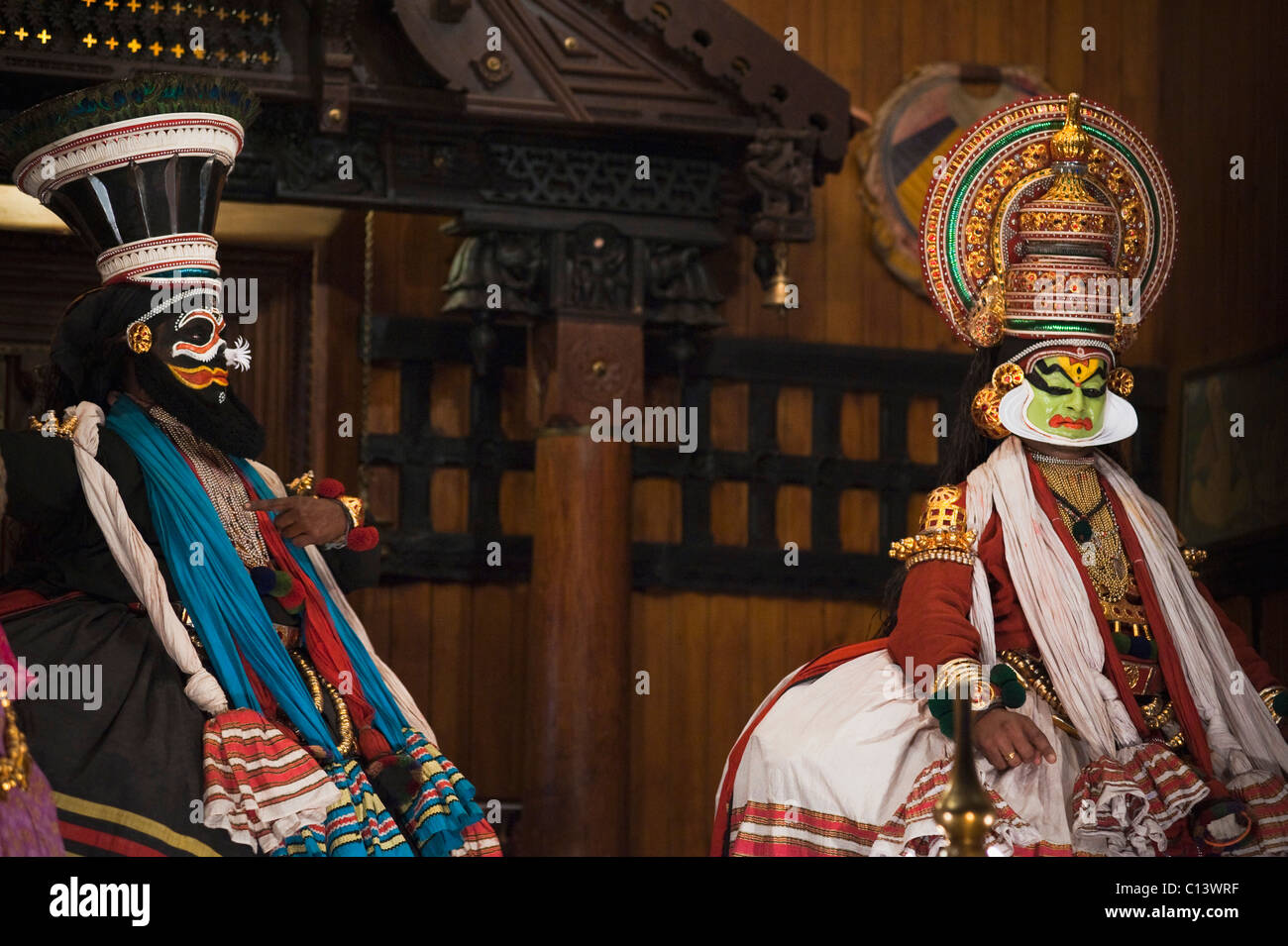 Two men performing Kathakali dance, Kochi, Kerala, India Stock Photo ...