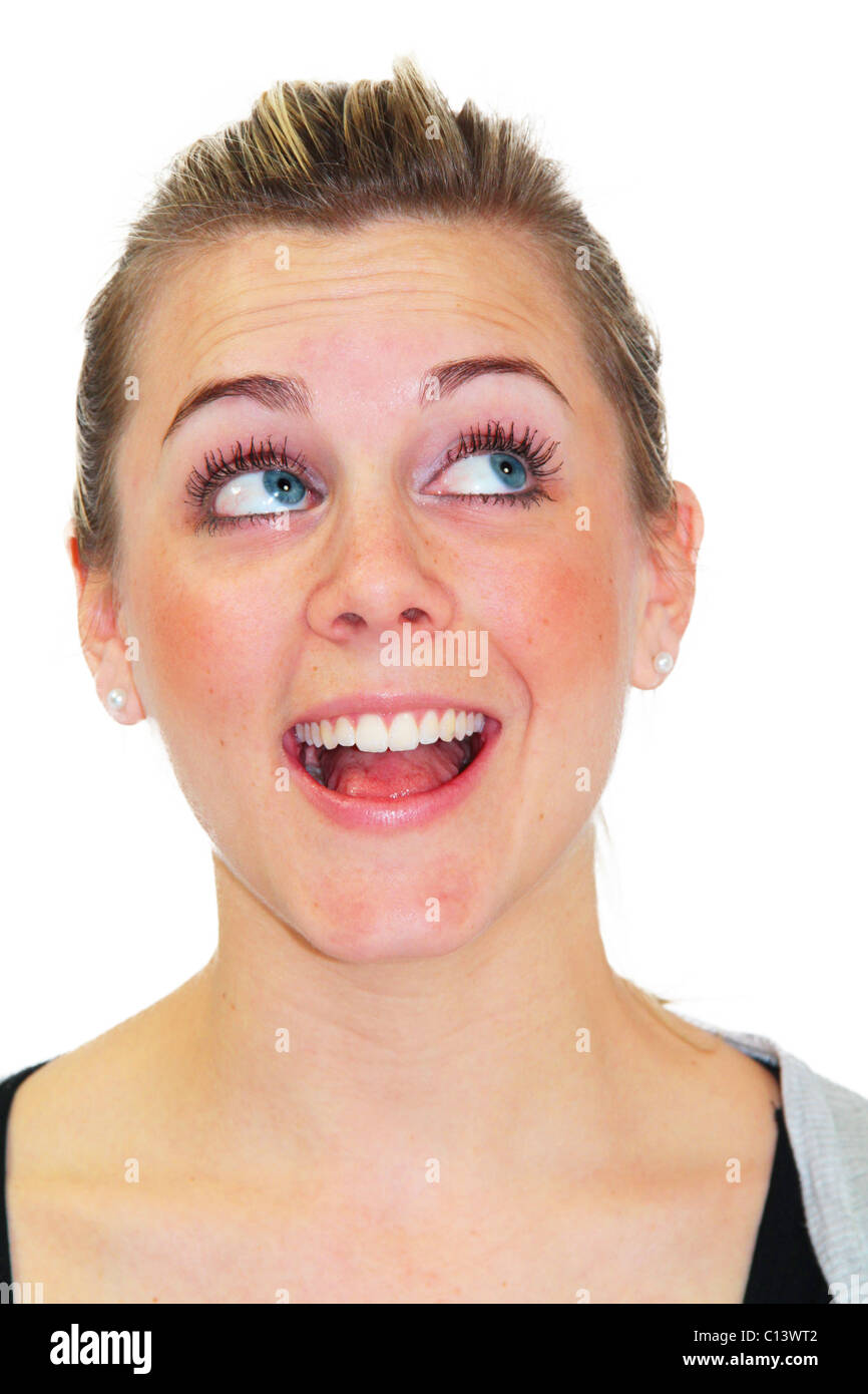 laughing woman looking up Stock Photo - Alamy