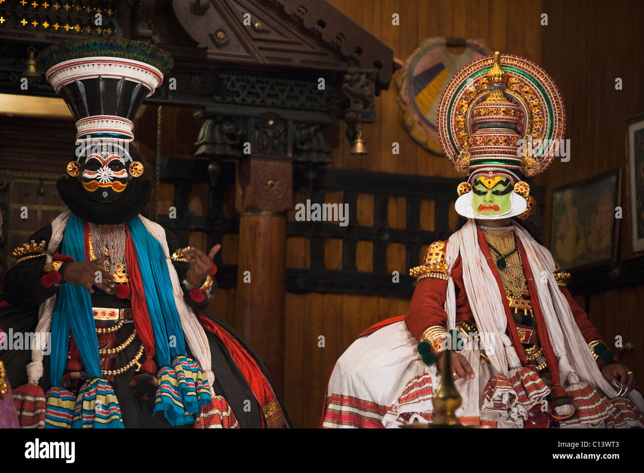 Two men performing Kathakali dance, Kochi, Kerala, India Stock Photo ...