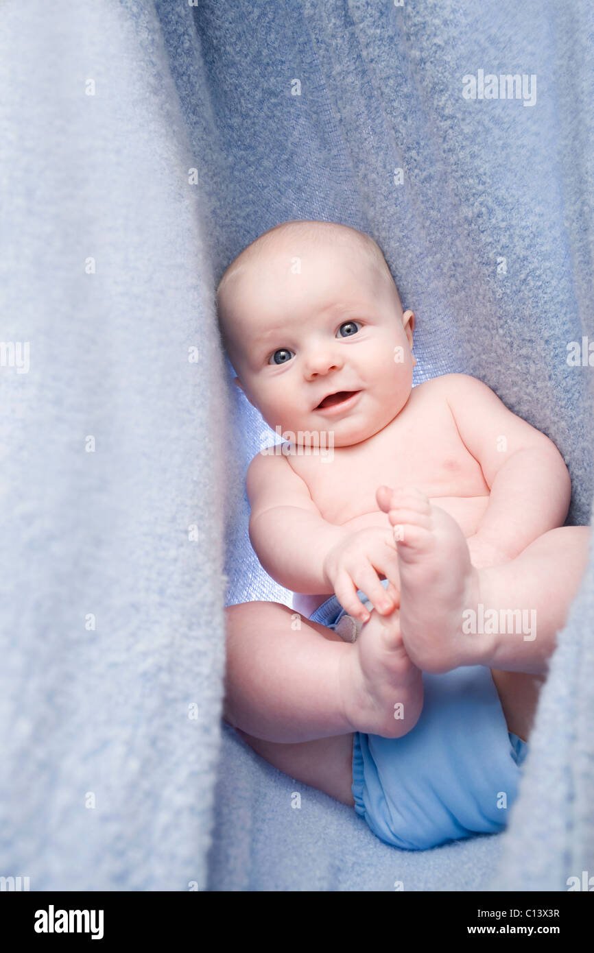 USA, Montana, Whitefish, Portrait of baby boy (6-11 months) in ...
