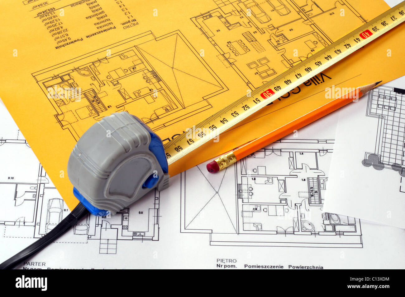 Measuring tape on floor plan hi-res stock photography and images - Alamy