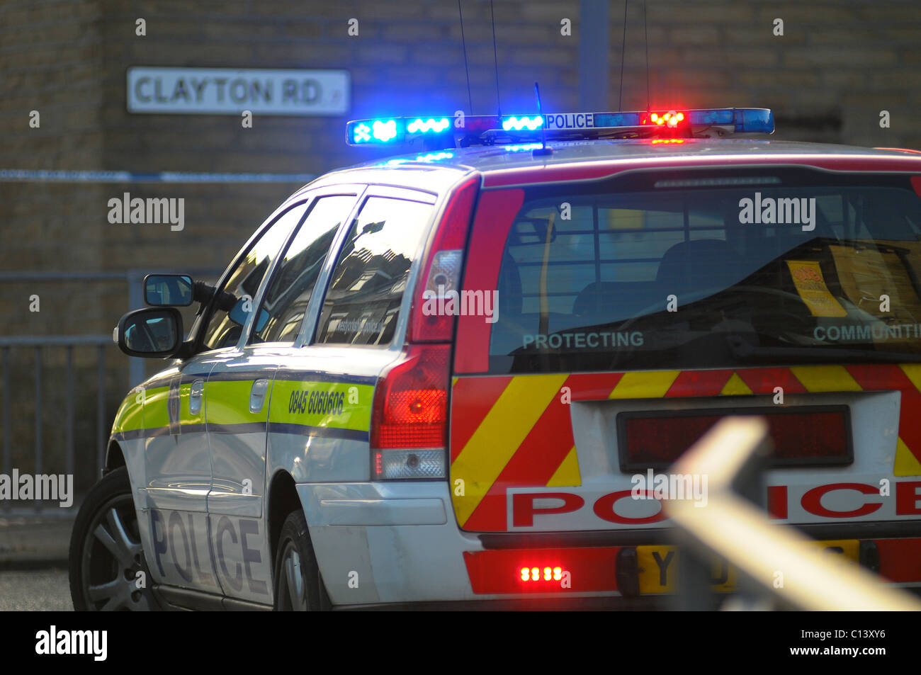 Police car blocking road after young boy knocked down by hit and run ...