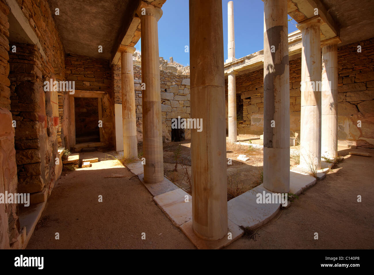 The ruins of the Greek Villa in the city of Delos, the birthplace of ...