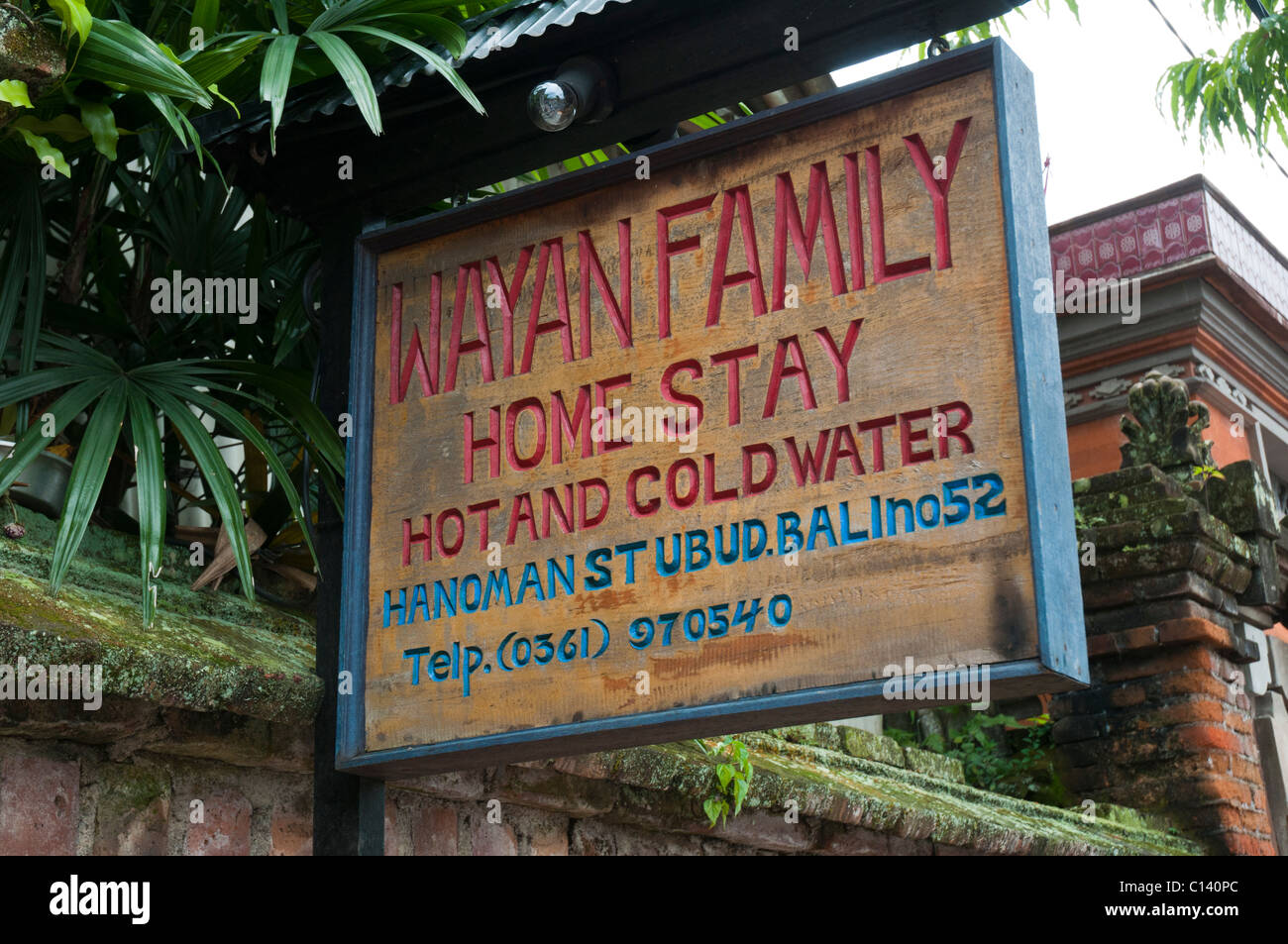 Sign outside a Balinese home stay in Ubud, Bali, Indonesia Stock Photo ...
