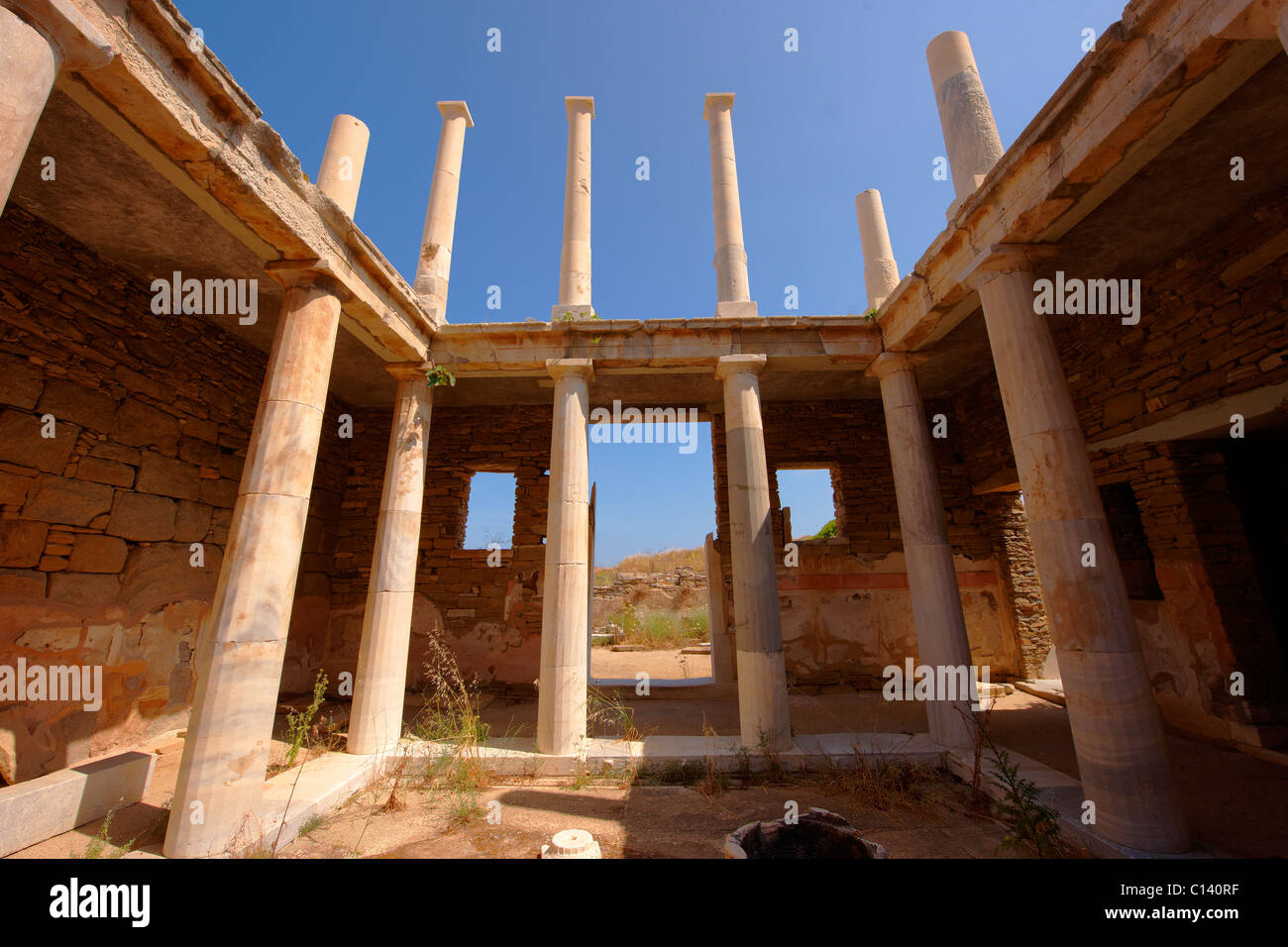 The ruins of the Greek Villa in the city of Delos, the birthplace of ...