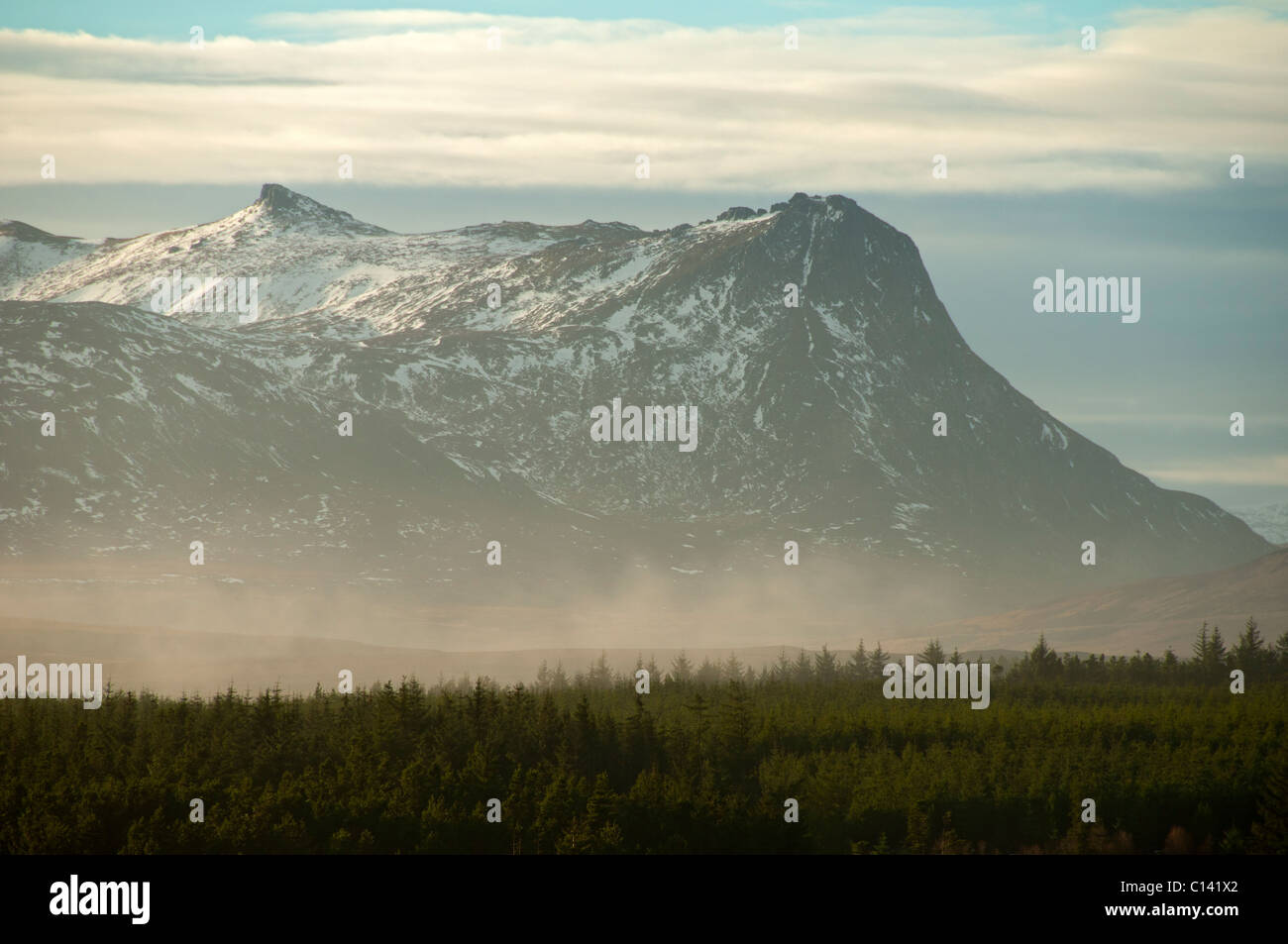 Ben Loyal in winter, from the A'Moine peninsula, Sutherland, Scotland ...