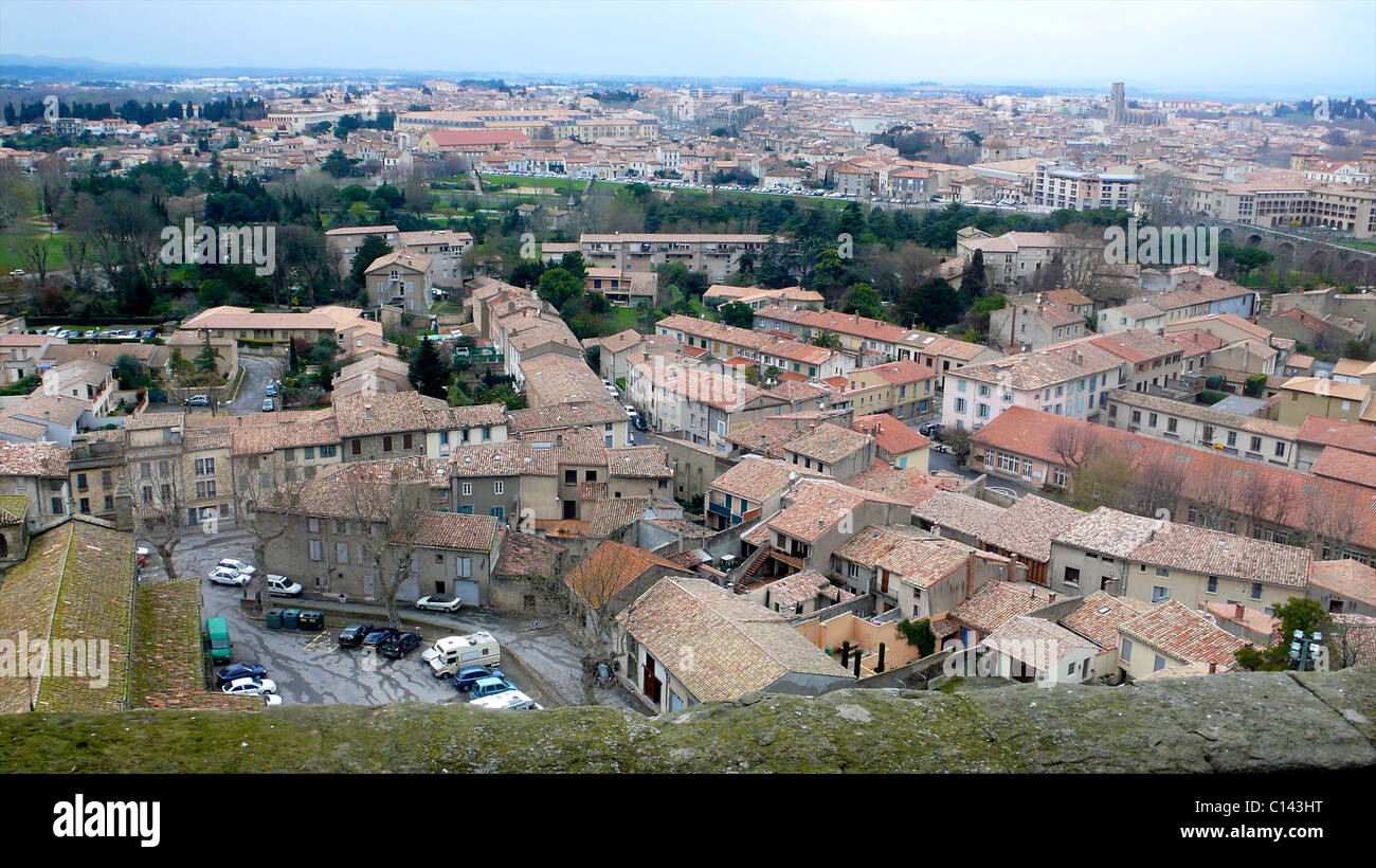 Street views fortified French town Aude department Languedoc ...