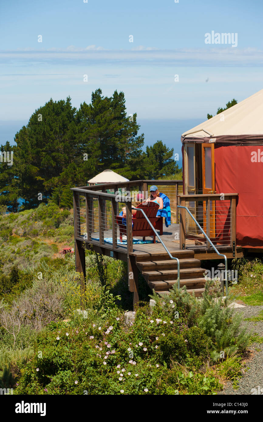 Guests stay in yurts overlooking Pacific Ocean at Treebones Resort in ...