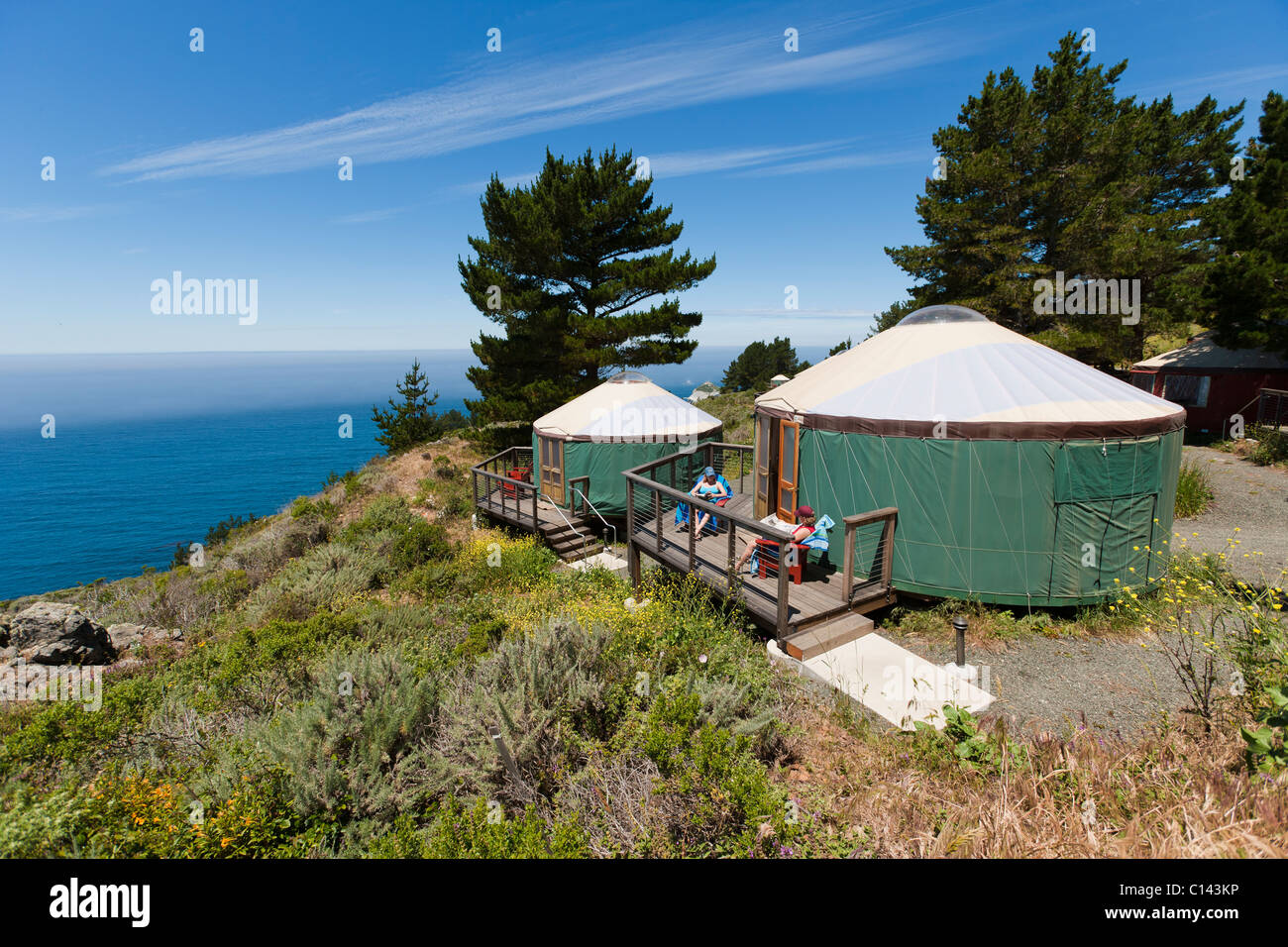Guests stay in yurts overlooking Pacific Ocean at Treebones Resort in ...