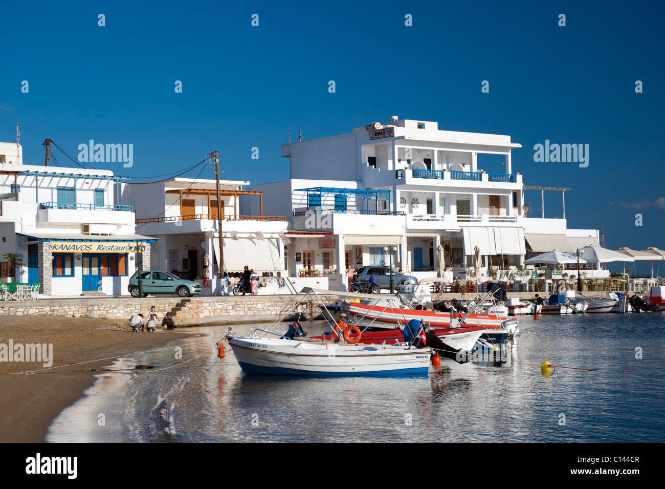 View of Piso Livadi harbor, on the Greek Cyclade island of Paros Stock ...
