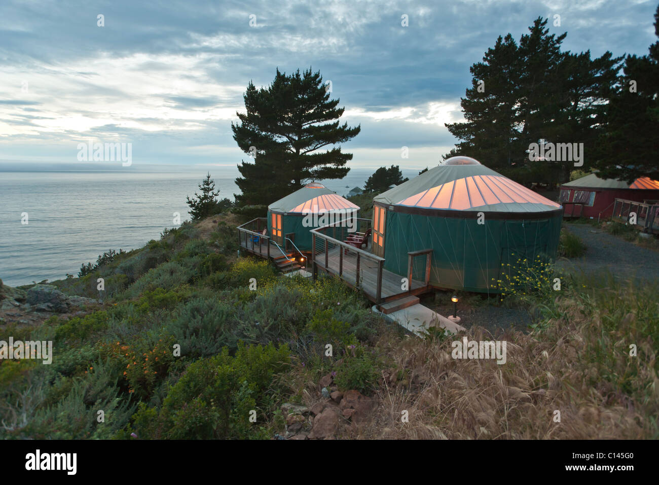 Guests stay in yurts overlooking Pacific Ocean at Treebones Resort in ...