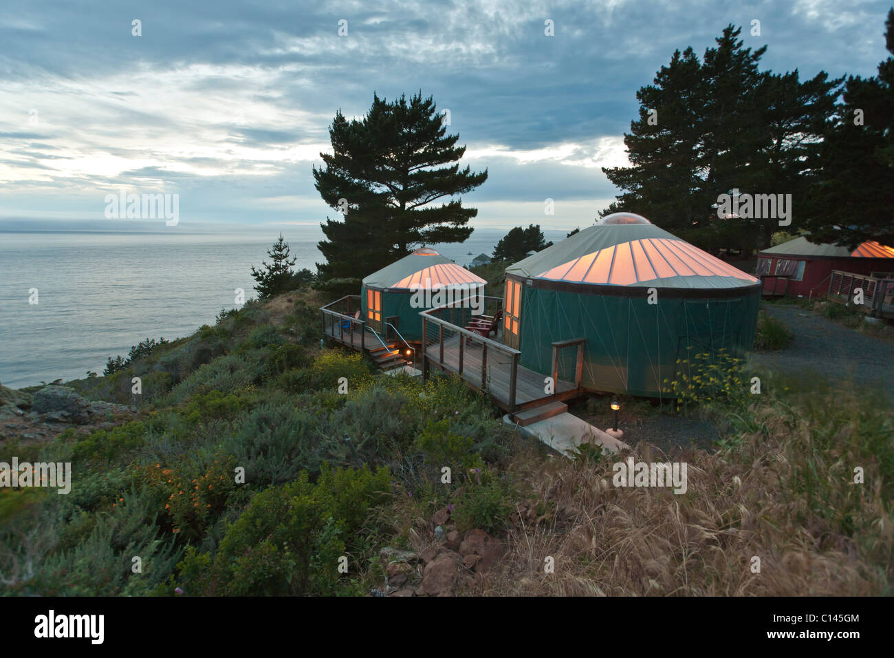 Guests stay in yurts overlooking Pacific Ocean at Treebones Resort in ...