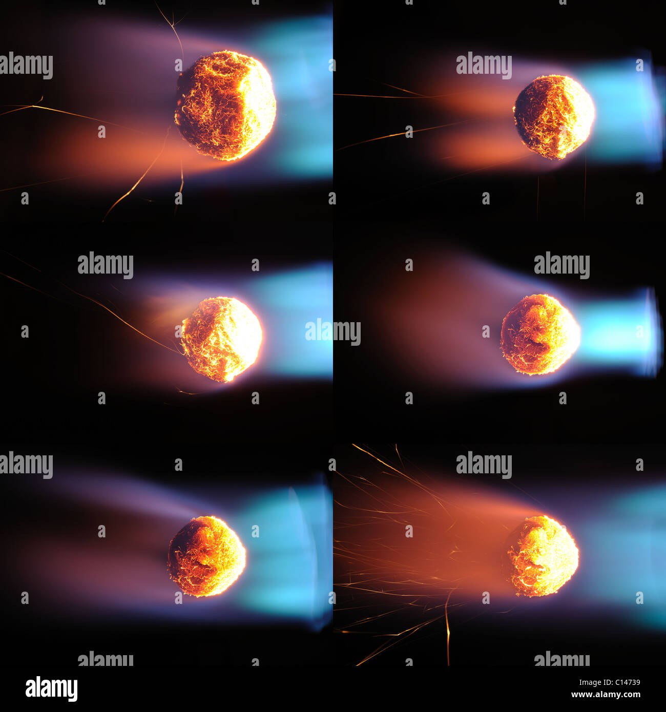 Series of six fire balls ignited by blue plasma Stock Photo - Alamy