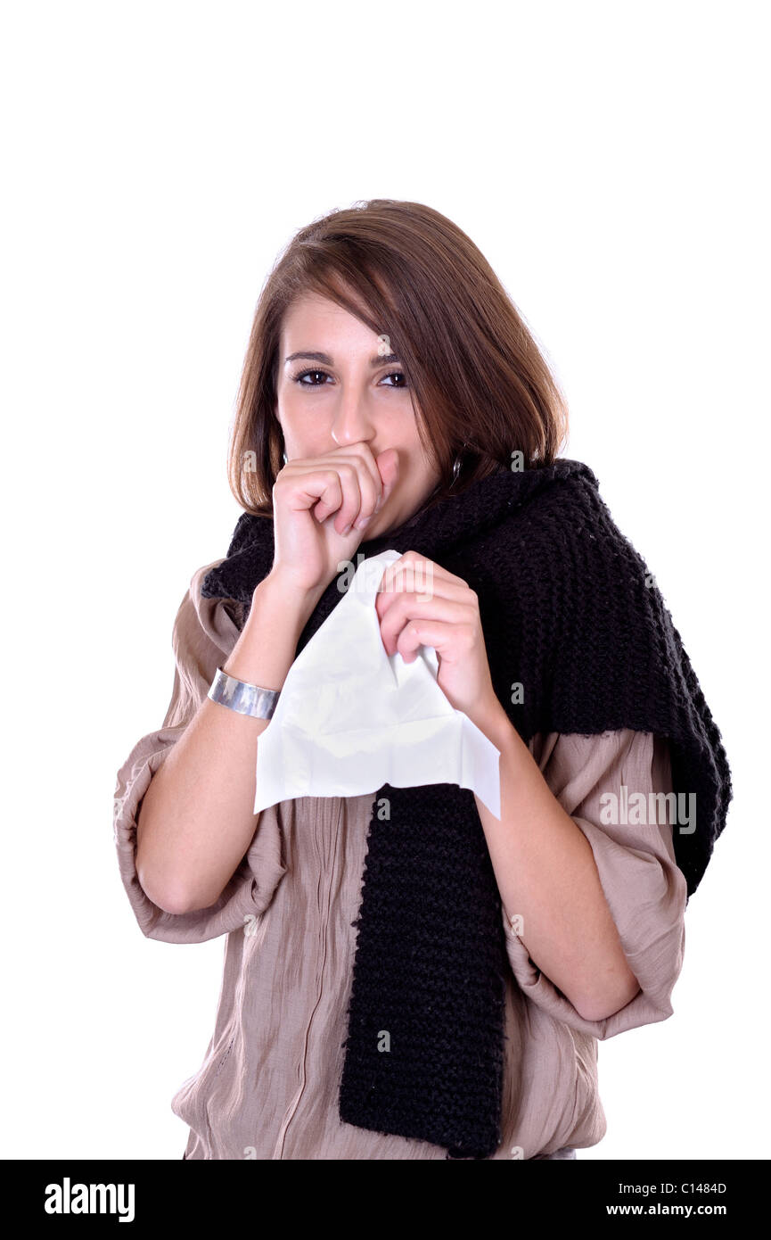 young woman having the flue. isolated on white background Stock Photo ...