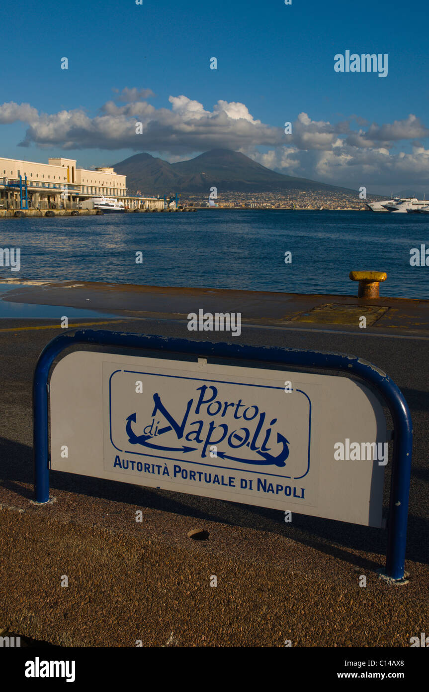 Porto di Napoli the port of Naples sign with mt Vesuvius in background ...