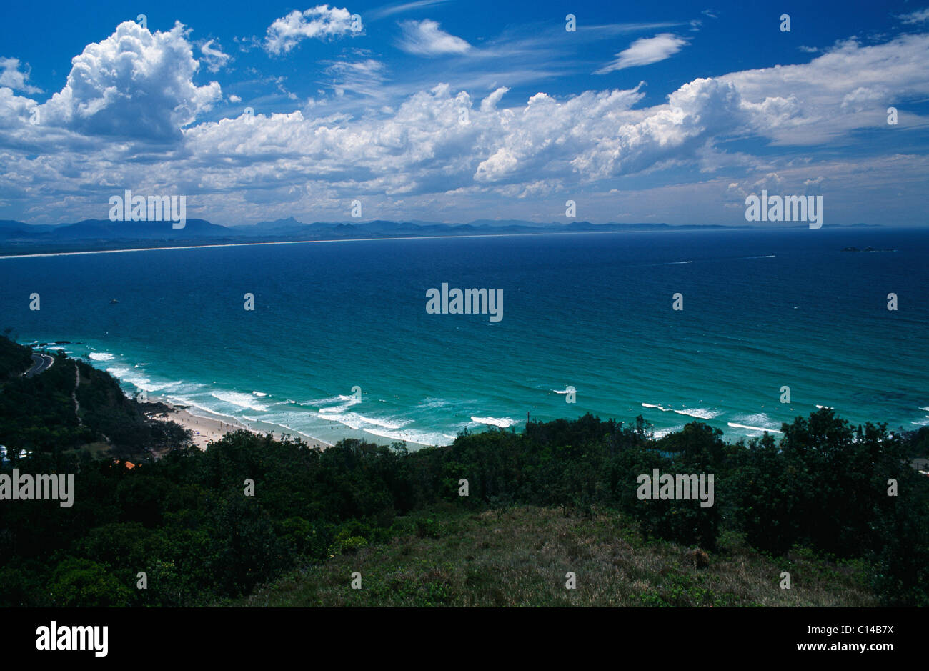 view over turquoise waters at Byron Bay looking north to Tweed Heads ...