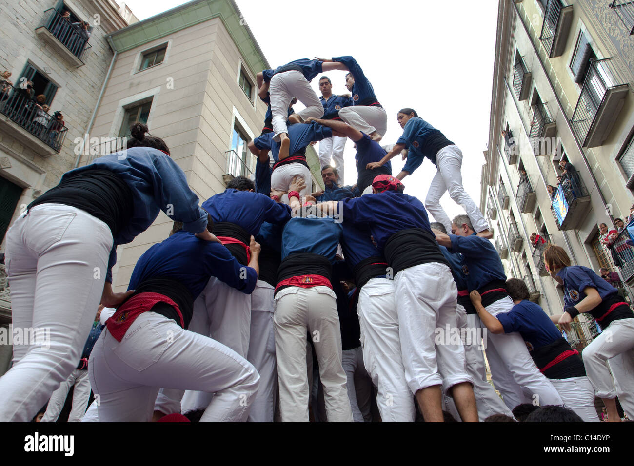 Participants in human tower festival in Catalonia, Spain Stock Photo ...