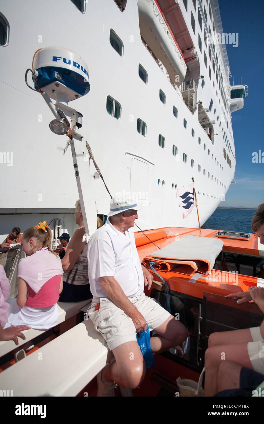 Passengers using ship's launches to go ashore for excursions from ...