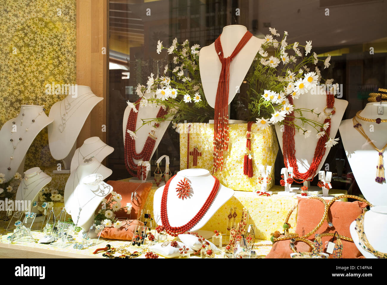 Jewelry in shop window display Alghero Stock Photo - Alamy