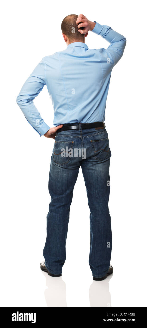 portrait of standing man thinking isolated on white background Stock ...