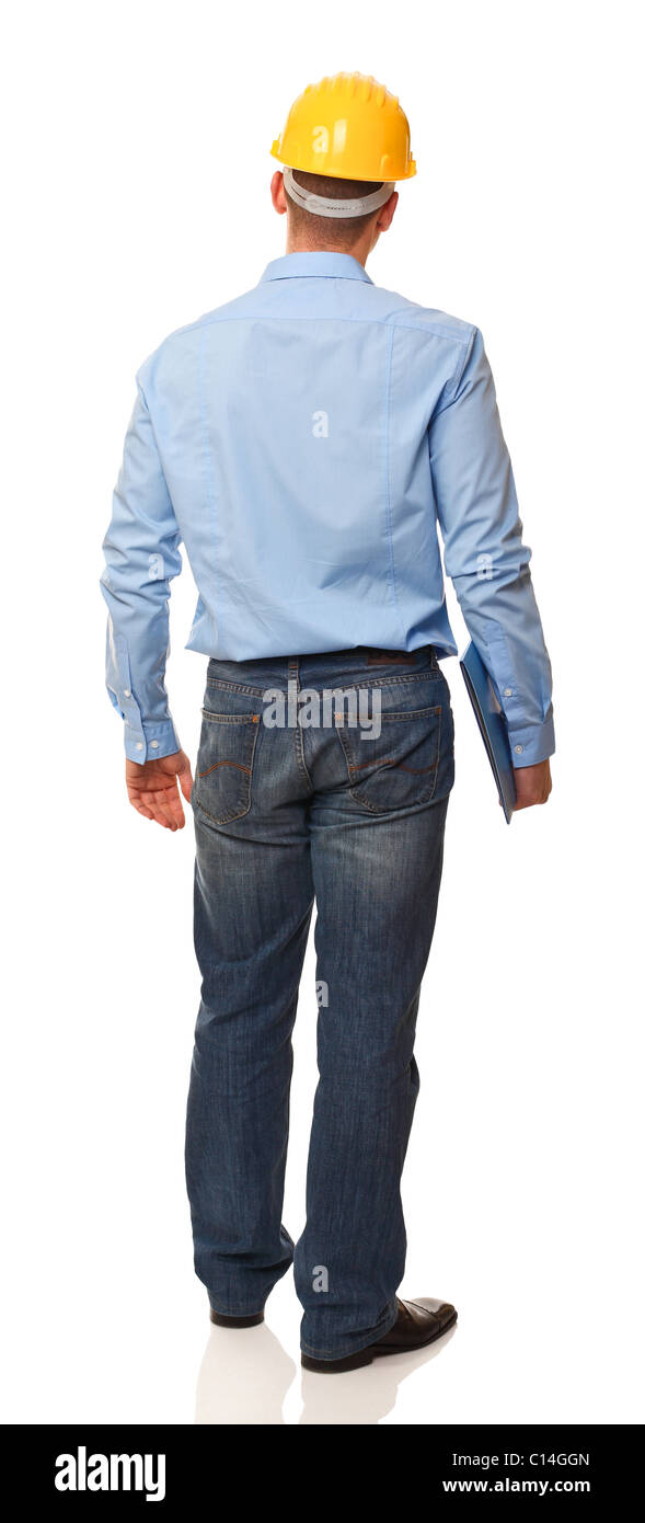 portrait of standing engineer back view isolated on white Stock Photo ...