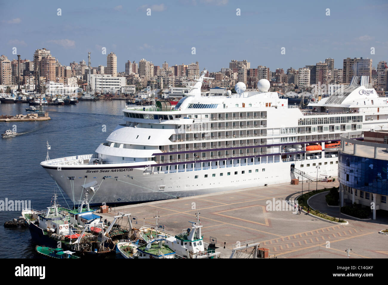 The cruise ship Seven Seas Navigator in the west harbor of Alexandria ...
