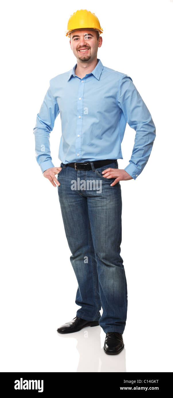 standing friendly engineer isolated on white background Stock Photo - Alamy